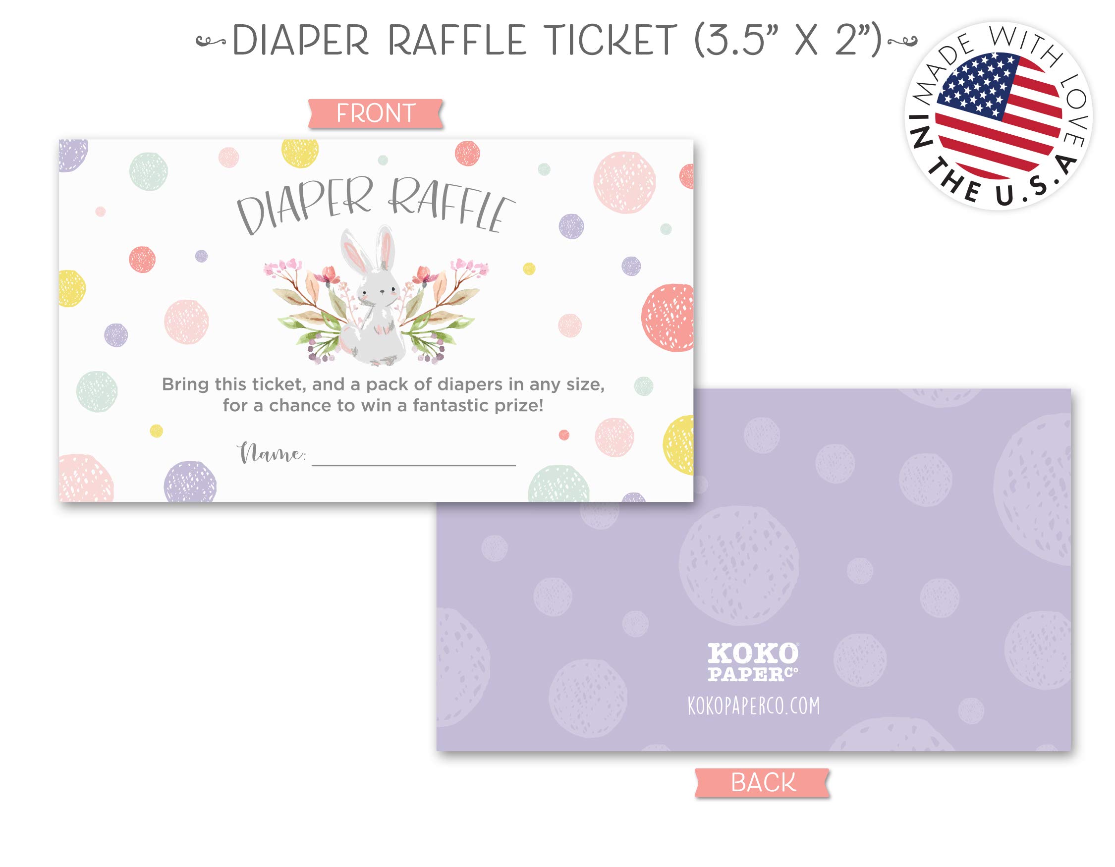 Koko Paper Co Sweet Little Bunny Baby Shower Invitations and Diaper Raffle Tickets | Pack of 25 Fill-in Invitations, Diaper Raffle Tickets and Envelopes | Printed on Heavy Card Stock.