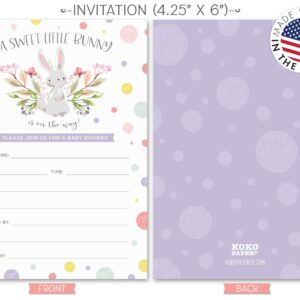 Koko Paper Co Sweet Little Bunny Baby Shower Invitations and Diaper Raffle Tickets | Pack of 25 Fill-in Invitations, Diaper Raffle Tickets and Envelopes | Printed on Heavy Card Stock.