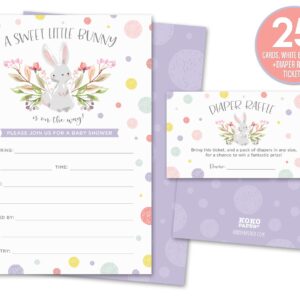 Koko Paper Co Sweet Little Bunny Baby Shower Invitations and Diaper Raffle Tickets | Pack of 25 Fill-in Invitations, Diaper Raffle Tickets and Envelopes | Printed on Heavy Card Stock.