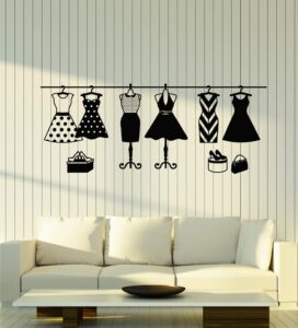 vinyl wall decal retro dresses store fashion studio dress mannequins stickers mural large decor (g1587) black