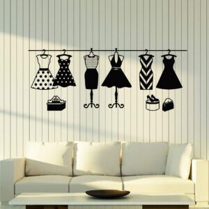 Vinyl Wall Decal Retro Dresses Store Fashion Studio Dress Mannequins Stickers Mural Large Decor (g1587) Black