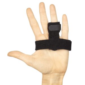 vive trigger finger splint brace - middle, pinky, pointer, ring and thumb support - palm strap included - straighten curved or broken fingers - adjustable, breathable fit - aluminum pain relief guard