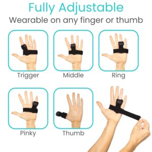 Vive Trigger Finger Splint Brace - Middle, Pinky, Pointer, Ring and Thumb Support - Palm Strap Included - Straighten Curved or Broken Fingers - Adjustable, Breathable Fit - Aluminum Pain Relief Guard