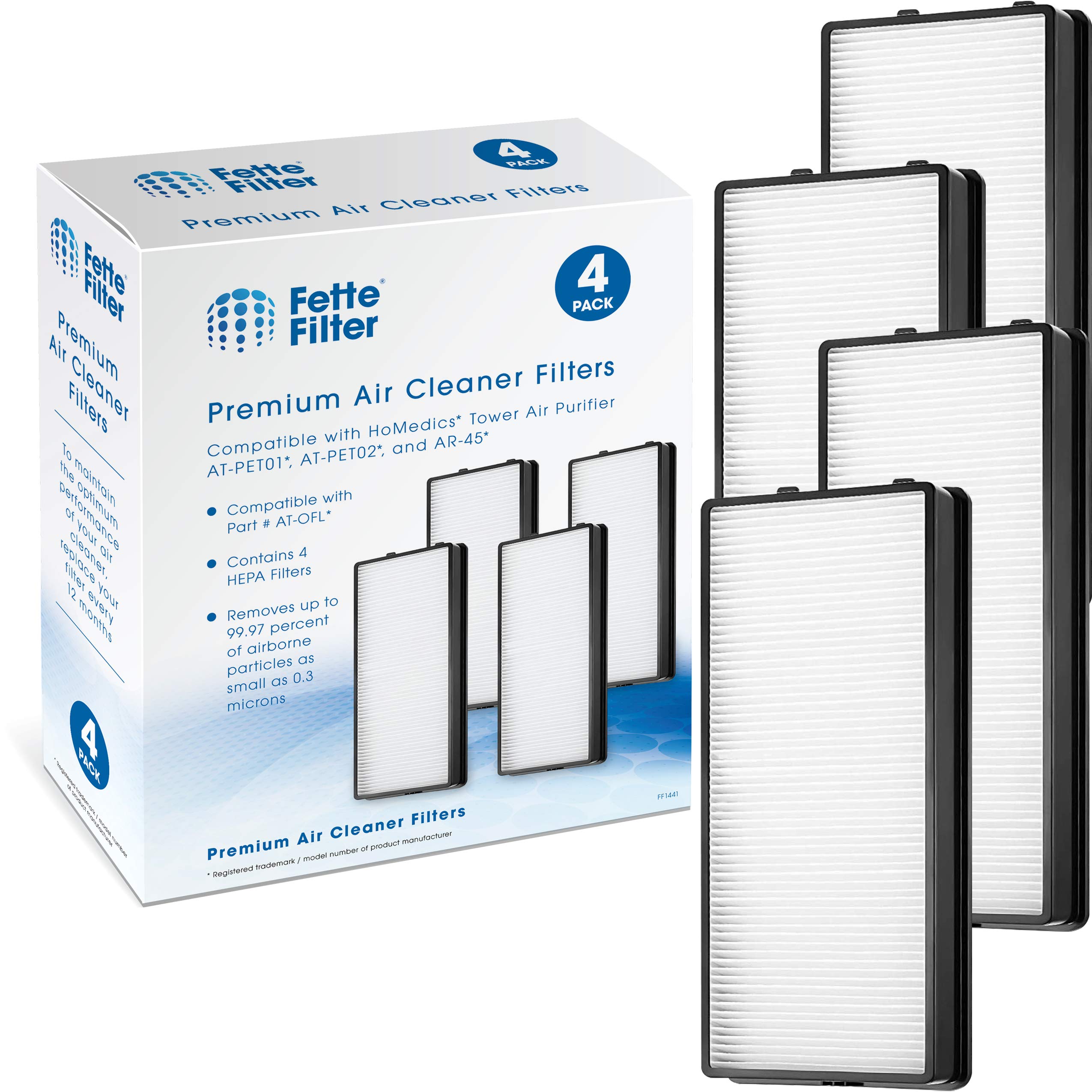 Fette Filter - at-OFL True Hepa Replacement Filter Compatible with HoMedics TotalClean True HEPA Tower Air Purifier Model AT-PET01 AT-PET02 and AR-45 Part Number at-OFL (Pack of 4)