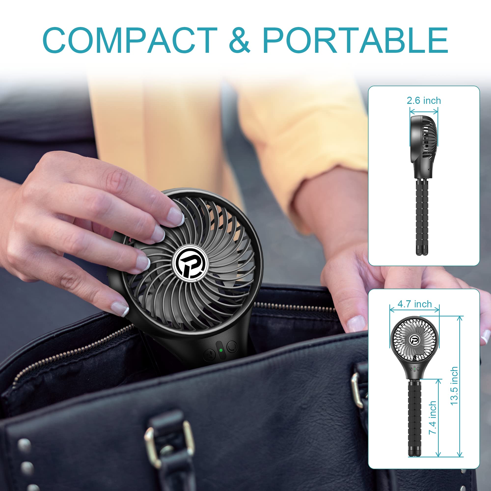 Auto Oscillating Stroller Fan, Battery Operated Fan, Portable Fan with Flexible Tripod, Ultra Quiet USB Desk Fan for Stroller/Car Seat/Treadmill/Camping/Hurricane/Outage, Black