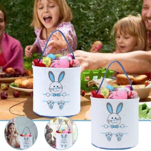 Easter Bunny Basket Egg Bags for Kids,Canvas Cotton Personalized Candy Egg Basket Rabbit Print Buckets with Fluffy Tail Gifts Bags for Easter……