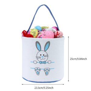 Easter Bunny Basket Egg Bags for Kids,Canvas Cotton Personalized Candy Egg Basket Rabbit Print Buckets with Fluffy Tail Gifts Bags for Easter……