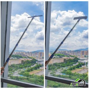 ITTAHO Squeegee for Window Cleaning,12" Squeegee and 11" Microfiber Scrubber Combi with Stainless Steel Pole,Extendable Window Cleaner for Car,Sliding Door,Shower Glass Door-Swivel Style-2 Pads