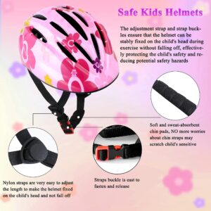 Lamsion Kids Helmet Adjustable with Sports Protective Gear Set Knee Elbow Wrist Pads for Toddler Ages 3 to 8 Years Old Boys Girls Cycling Skating Scooter Helmet-(Pink Sun Flower)