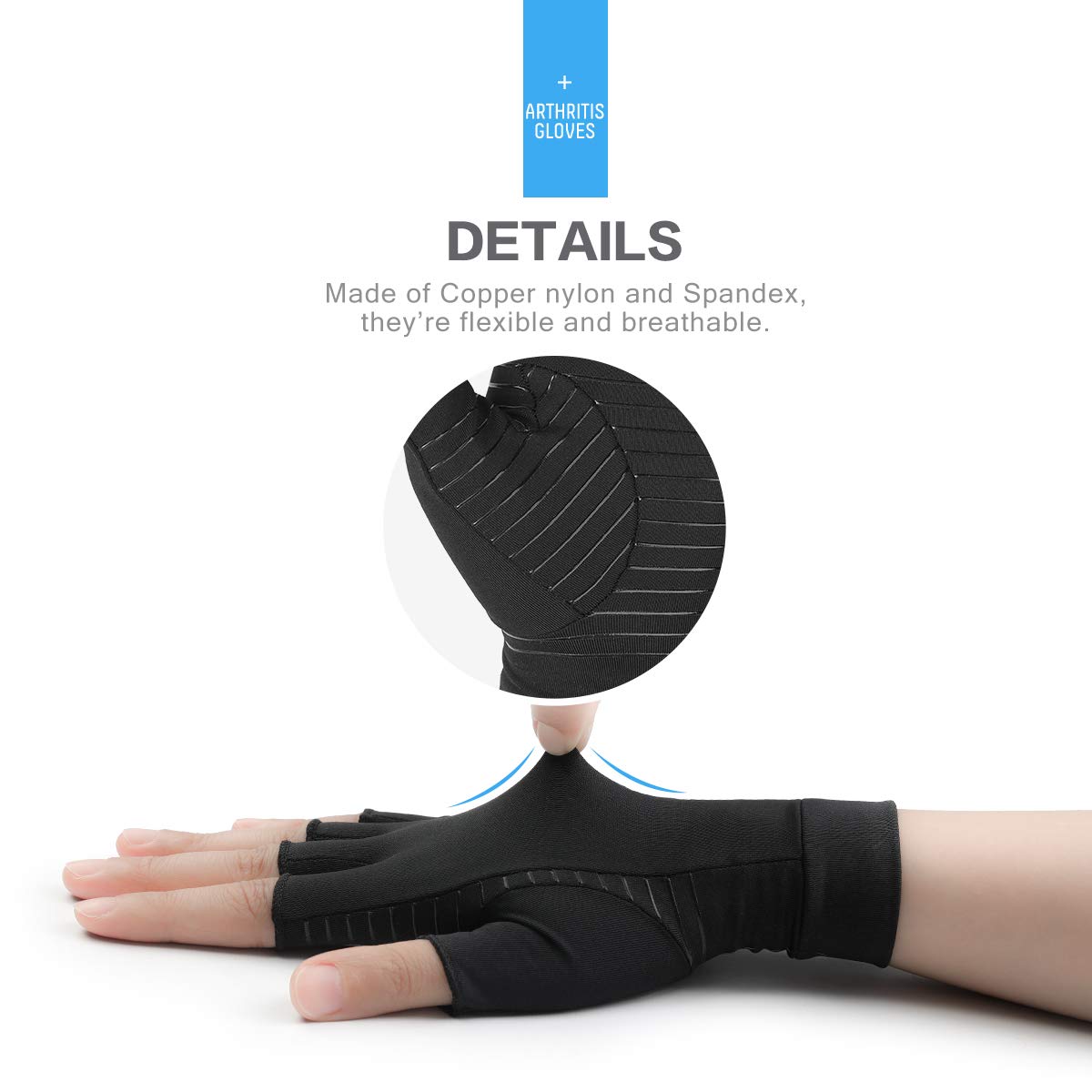 Tikaton Arthritis Compression Gloves for Women and Men, Copper Infused Fingerless Glove for Carpal Tunnel, Hand Pain, Computer Typing (Black, Small)