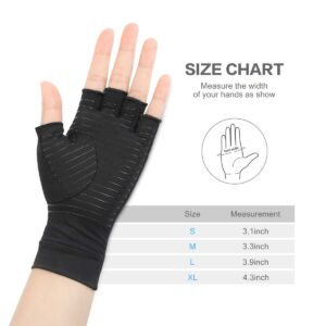 Tikaton Arthritis Compression Gloves for Women and Men, Copper Infused Fingerless Glove for Carpal Tunnel, Hand Pain, Computer Typing (Black, Small)