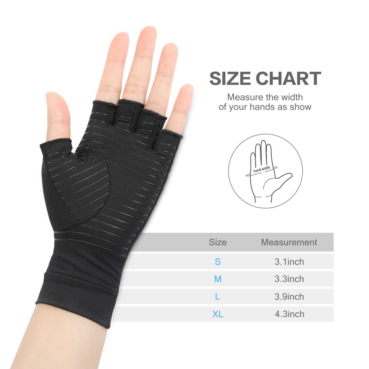 Tikaton Arthritis Compression Gloves for Women and Men, Copper Infused Fingerless Glove for Carpal Tunnel, Hand Pain, Computer Typing (Black, Small)