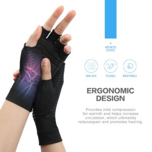 Tikaton Arthritis Compression Gloves for Women and Men, Copper Infused Fingerless Glove for Carpal Tunnel, Hand Pain, Computer Typing (Black, Small)