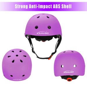 KAMUGO Kids Adjustable Helmet, with Sports Protective Gear Set Knee Elbow Wrist Pads for Toddler Age 3-8 Boys Girls, Bike Skateboard Hoverboard Scooter Rollerblading Helmet Set (Purple)