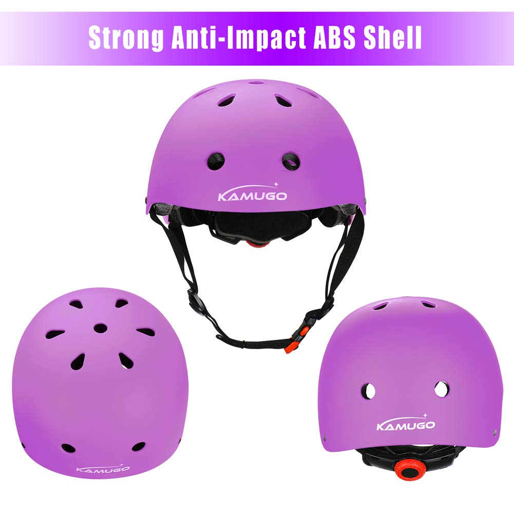 KAMUGO Kids Adjustable Helmet, with Sports Protective Gear Set Knee Elbow Wrist Pads for Toddler Age 3-8 Boys Girls, Bike Skateboard Hoverboard Scooter Rollerblading Helmet Set (Purple)