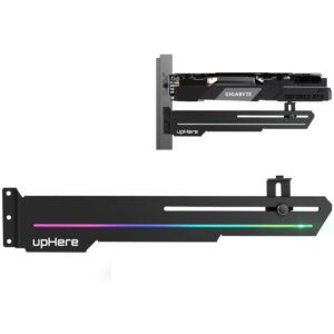 uphere gs05argb addressable rgb graphics card gpu brace support video card sag holder/holster bracket,built-in argb strip,adjustable length and height support