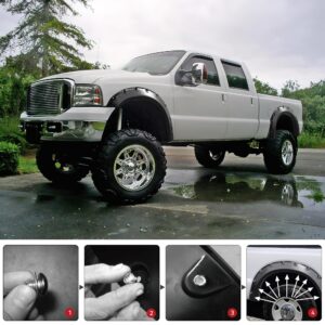 LEDKINGDOMUS Fender Flares Kit Compatible for 1999-2007 Ford F-250 / F-350 / F-450 Super Duty, UV Protected Dura-Flex Material Smooth Black Finish Front Rear Fenders Pocket Rivet Style 4pcs