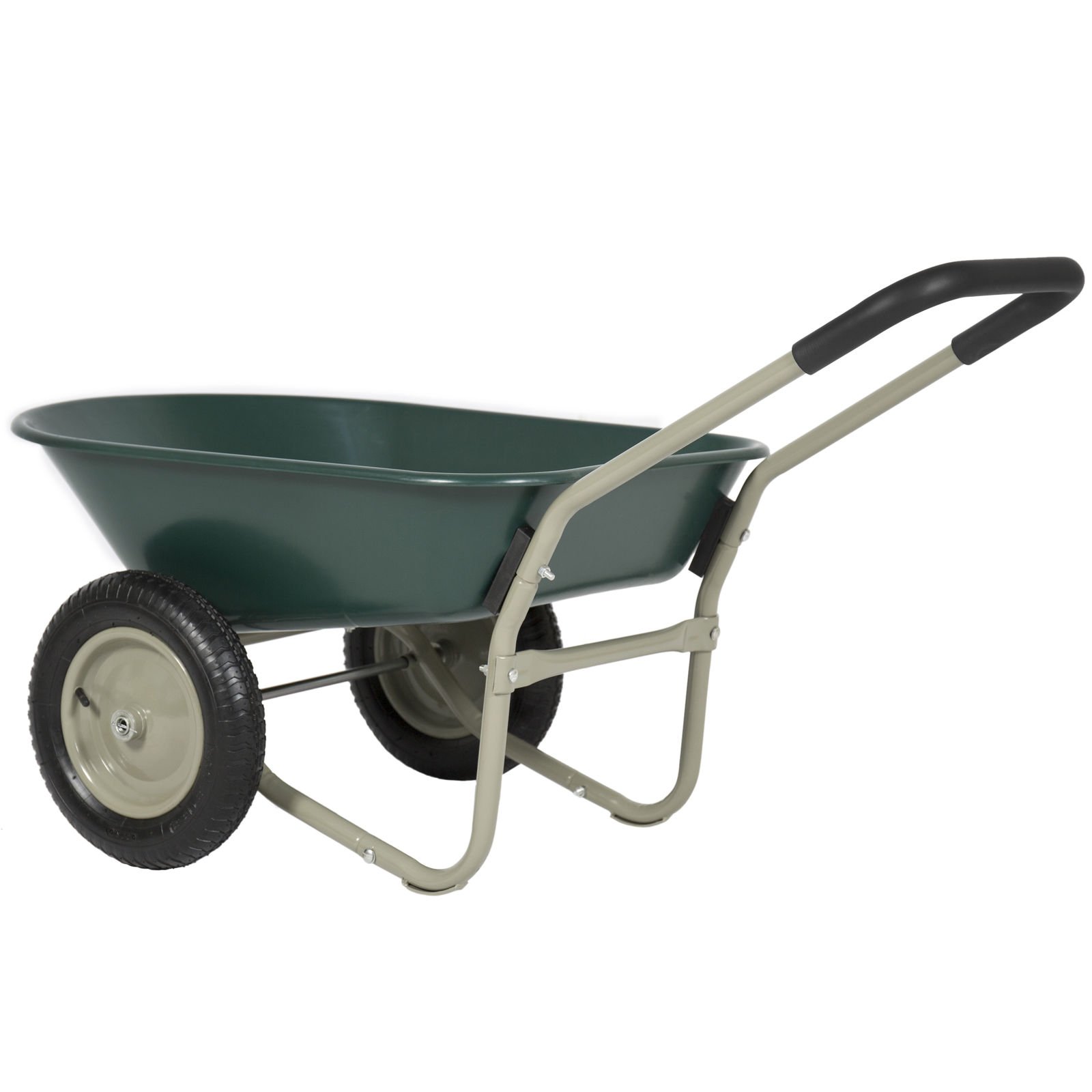 Rolling Mobile Heavy Duty Polyurethane 2 Tire Wheelbarrow Garden Cart Easy Loading and Dumping Utility Wagon Perfect for Transporting Soil Bricks and Construction Materials in Your Yard Lawn