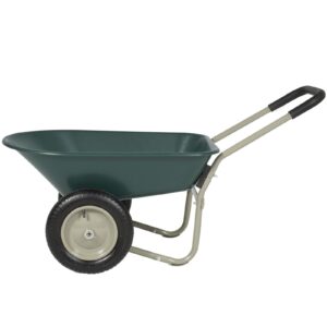 Rolling Mobile Heavy Duty Polyurethane 2 Tire Wheelbarrow Garden Cart Easy Loading and Dumping Utility Wagon Perfect for Transporting Soil Bricks and Construction Materials in Your Yard Lawn