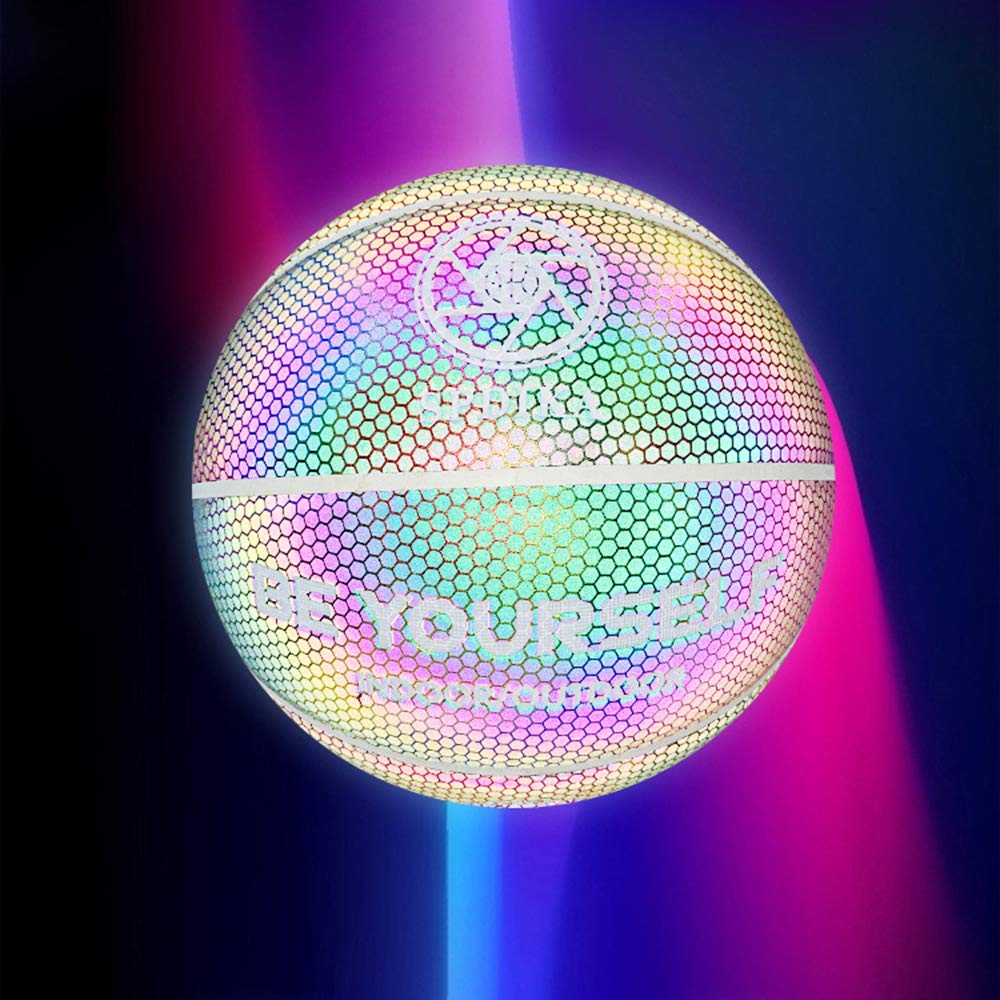 AOZBZ Glow Basketball NO.7 Holographic Basketball Glow in The Dark for Night Sports Kids Gifts, with Ball Bag, Inflator, Ball Needles