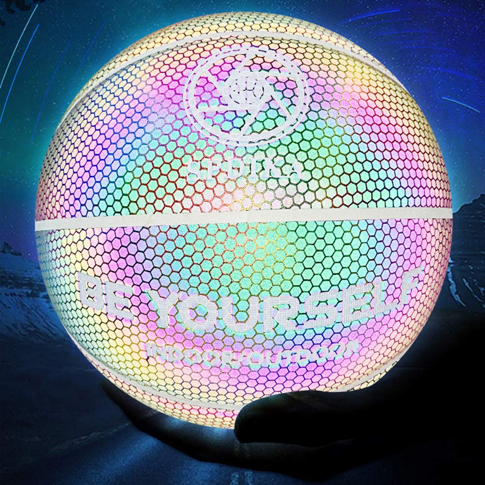 AOZBZ Glow Basketball NO.7 Holographic Basketball Glow in The Dark for Night Sports Kids Gifts, with Ball Bag, Inflator, Ball Needles