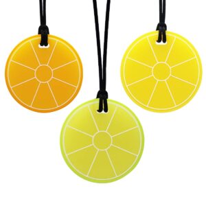 lemon sensory chew necklace - chewing necklace teething necklace teether necklace chew toys for kids, boys or girls - teething toys designed for chewing, autism, autism sensory teether toy (3 pack)