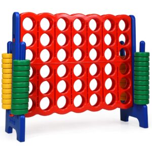 costway jumbo 4-to-score giant game set, 4 in a row for kids and adults, 3.5ft tall indoor & outdoor game set with 42 jumbo rings & quick-release slider, perfect for holiday party & family game