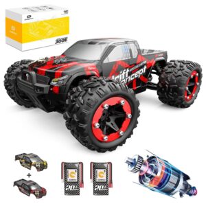 deerc brushless rc cars 300e 60km/h high speed remote control car 4wd 1:18 scale monster truck for kids adults, all terrain off road truck with extra shell 2 battery,40+ min play car gifts for boys