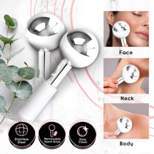 Ice Globes for Facials | Unbreakable Steel Cooling Roller | Cryo Sticks for Face | Massager for Face Neck & Eyes | Skin Care for Dark Circles, Puffiness, Wrinkles, Collagen Production (WHITE)