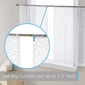 HLC.ME Audrey Embroidered Sheer Voile Window Curtain Short Rod Pocket Tiers for Kitchen, Bedroom, Small Windows and Bathroom (30 x 24 inch Long, White)