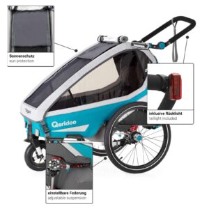 Kidgoo1 2020 Bike Trailer for Children,Toddlers, Kids, Single Seat, 3-in-1 Hood, Adjustable Height, 5-Point Seat Belt, Folding Frame (Petrol)