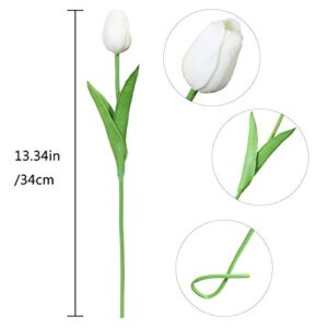 Nubry 30pcs Artificial Tulip Flowers Fake Real Touch Tulips Flower Bouquet for Wedding Arrangements Centerpieces Home Decoration (White)