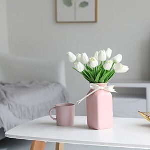 Nubry 30pcs Artificial Tulip Flowers Fake Real Touch Tulips Flower Bouquet for Wedding Arrangements Centerpieces Home Decoration (White)