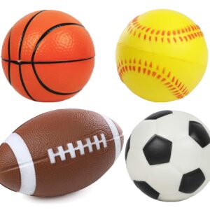 Kiddie Play Set of 4 Balls for Toddlers 4" Soft Soccer Ball, Baseball, Basketball, and 6" Football for Kids