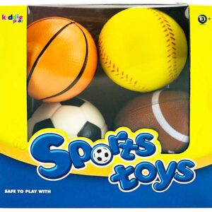 Kiddie Play Set of 4 Balls for Toddlers 4" Soft Soccer Ball, Baseball, Basketball, and 6" Football for Kids