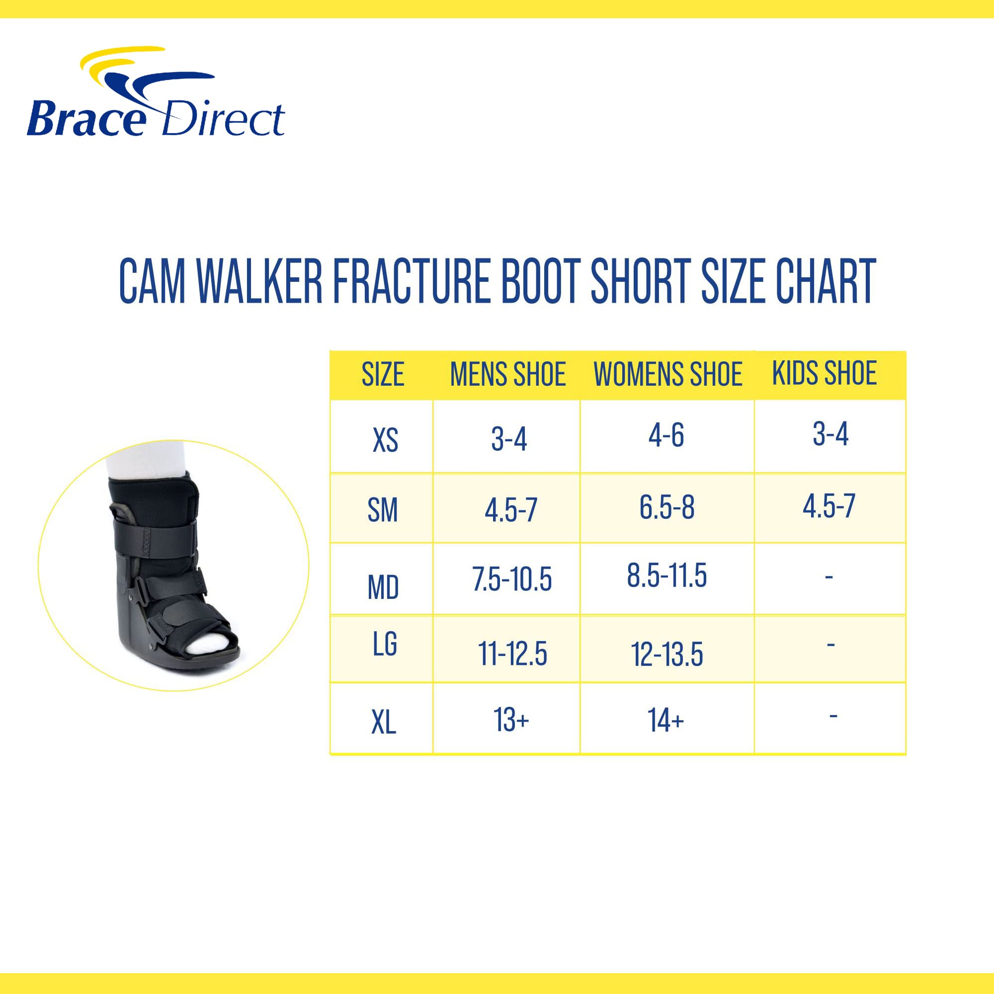 Brace Direct CAM Fracture Walking Boot Short - Complete Recovery, Protection and Healing Boot for Toe, Foot or Ankle Fractures, Sprains and Injuries DOCTOR RECOMMENDED BOOT