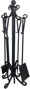 fireplace toolset – 5 piece fireplace toolset – strong cast iron toolset – accessories include tong, shovel, base, poker and brush – sturdy well balanced stand to hold all tools and accessories