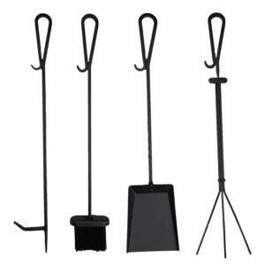 Fireplace Toolset – 5 Piece Fireplace Toolset – Strong Cast Iron Toolset – Accessories include Tong, Shovel, Base, Poker and Brush – Sturdy well balanced Stand to hold all Tools and Accessories