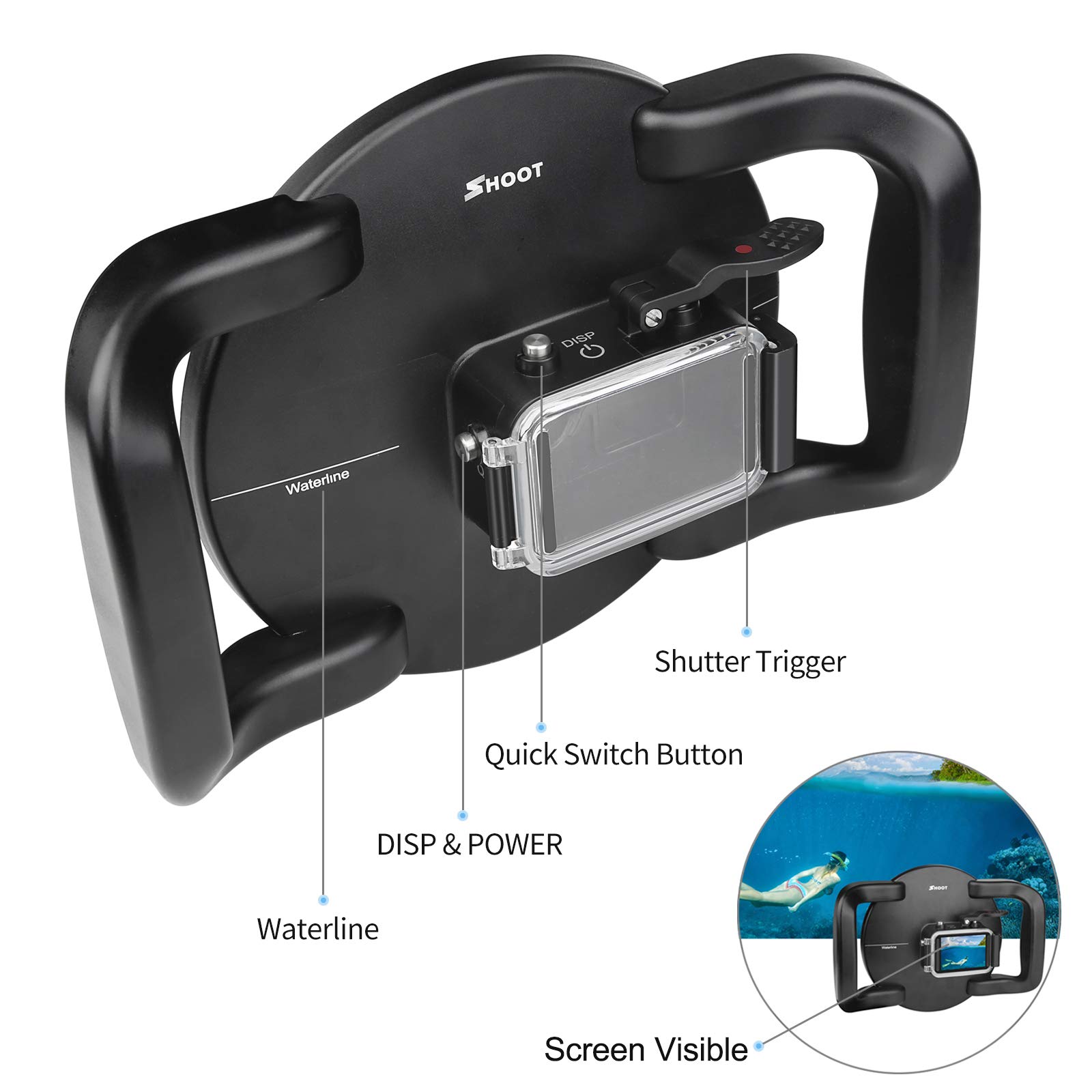 D&F Dome Port for DJI OSMO Action Camera 1, Dual Handheld Dome Lens Built-in 45m/147ft Waterproof Housing Case Equip with High Clear Dome Lens/Trigger Buttun/Water-Line