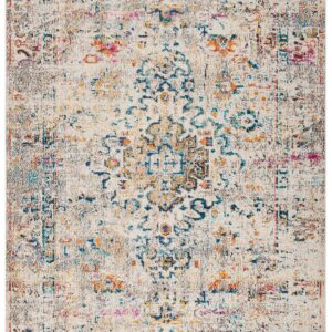 SAFAVIEH Madison Collection Area Rug - 5'3" x 7'6", Grey & Gold, Boho Distressed Medallion Design, Non-Shedding & Easy Care, Ideal for High Traffic Areas in Living Room, Bedroom (MAD474F)