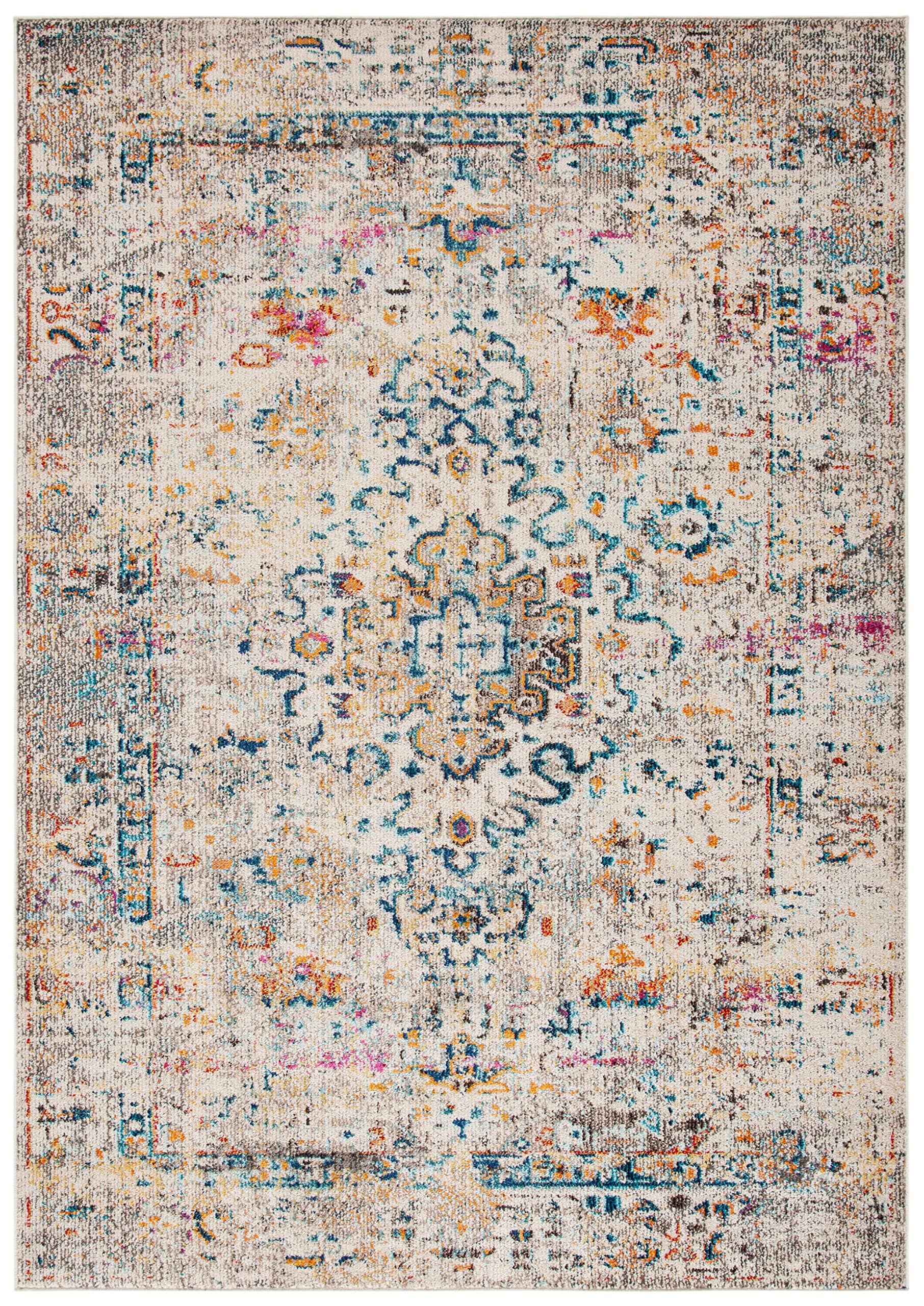 SAFAVIEH Madison Collection Area Rug - 5'3" x 7'6", Grey & Gold, Boho Distressed Medallion Design, Non-Shedding & Easy Care, Ideal for High Traffic Areas in Living Room, Bedroom (MAD474F)