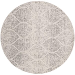 SAFAVIEH Madison Collection 4' Round Ivory / Silver MAD604B Glam Ogee Trellis Distressed Non-Shedding Dining Room Entryway Foyer Living Room Bedroom Area Rug