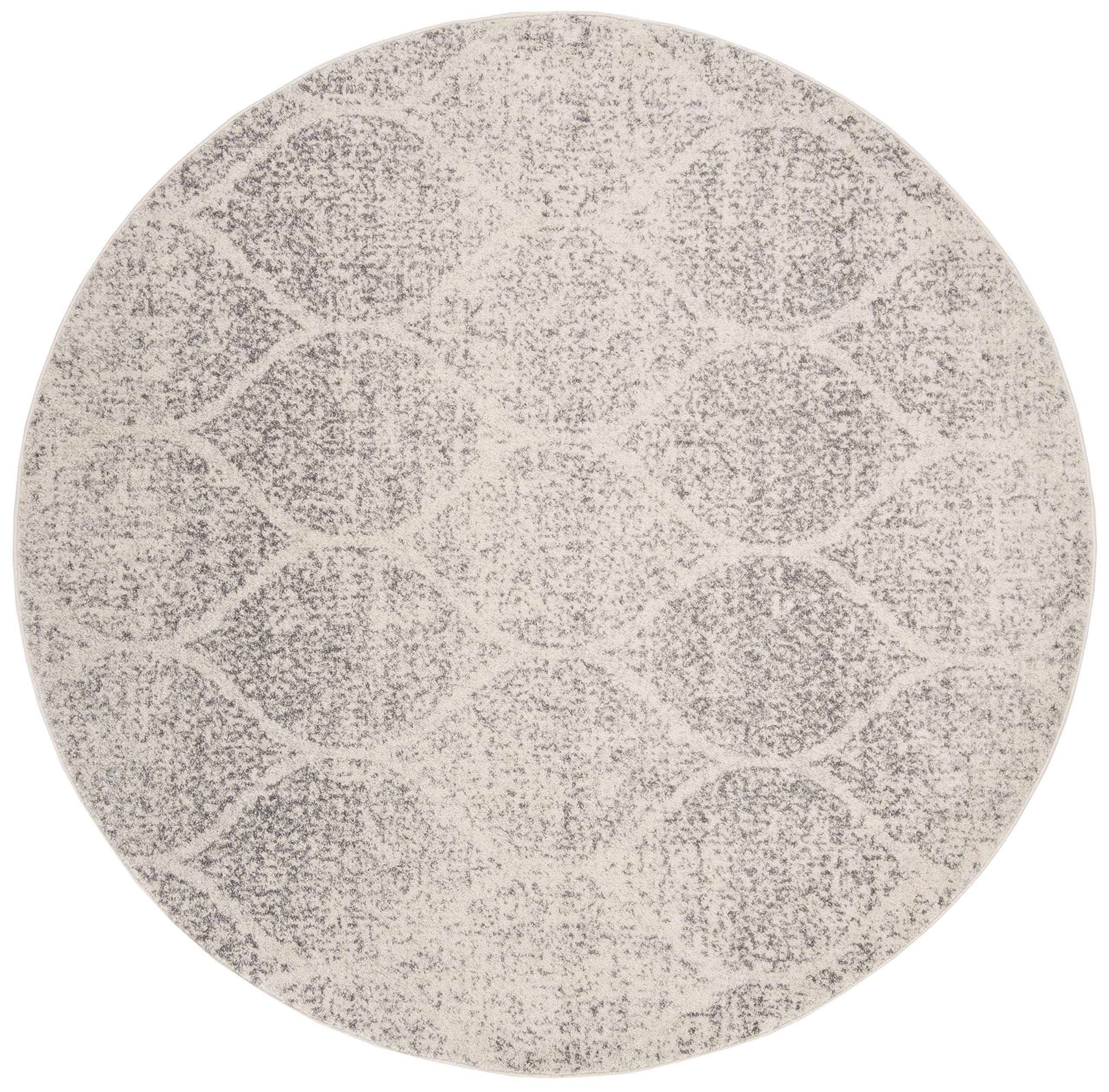 SAFAVIEH Madison Collection 4' Round Ivory / Silver MAD604B Glam Ogee Trellis Distressed Non-Shedding Dining Room Entryway Foyer Living Room Bedroom Area Rug