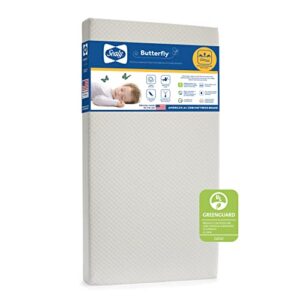 sealy butterfly breathable premium foam baby crib mattress & toddler bed mattress, washable cover, waterproof crib mattress, american foam greenguard gold certified for safety, made in usa, 52"x28"