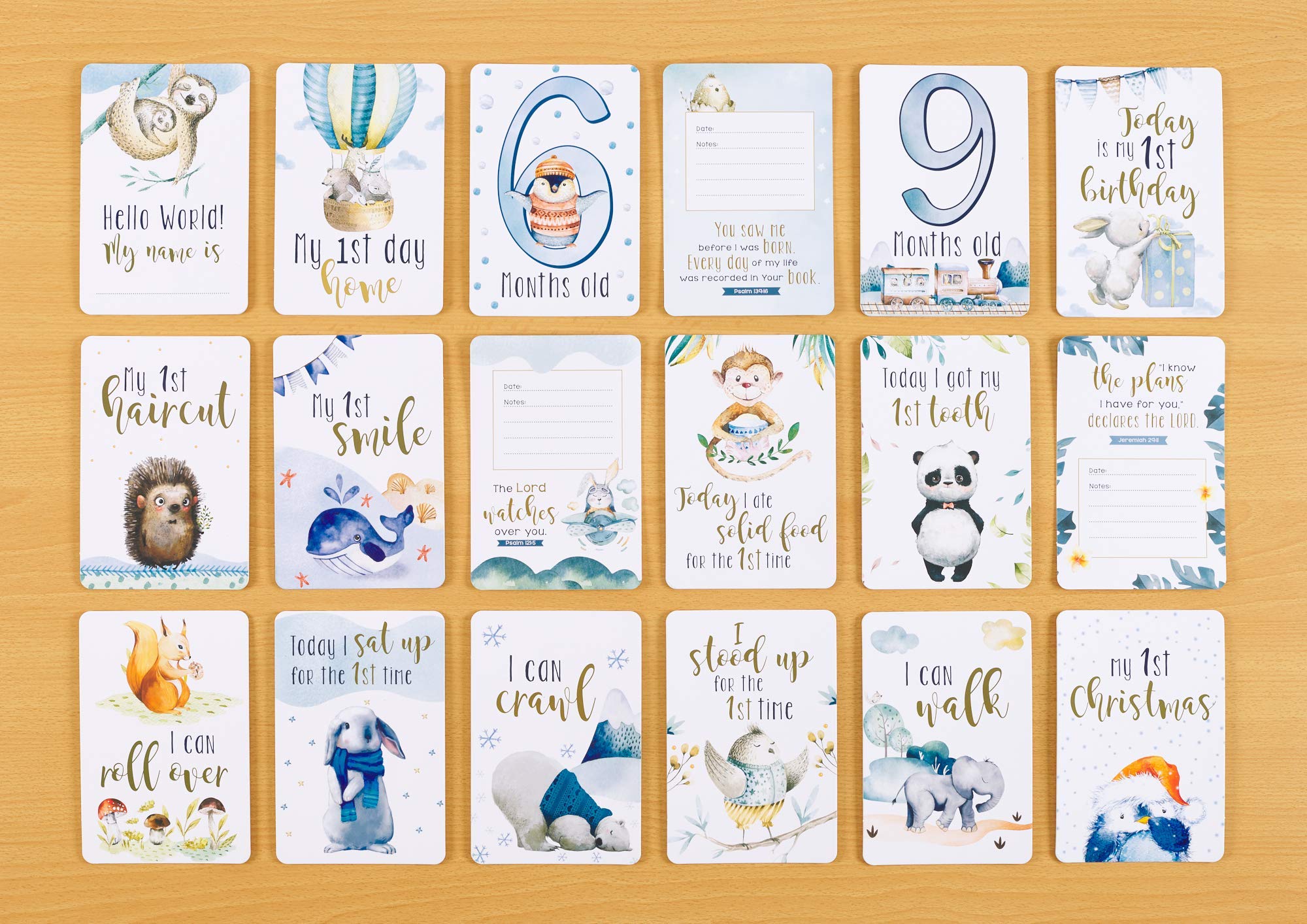 Christian Art Gifts Baby Boy Milestone Photo Prop Cards - Set of Keepsake Cards w/Scripture, Newborn to Month 12, Including Baby’s First Tooth, Haircut, Christmas