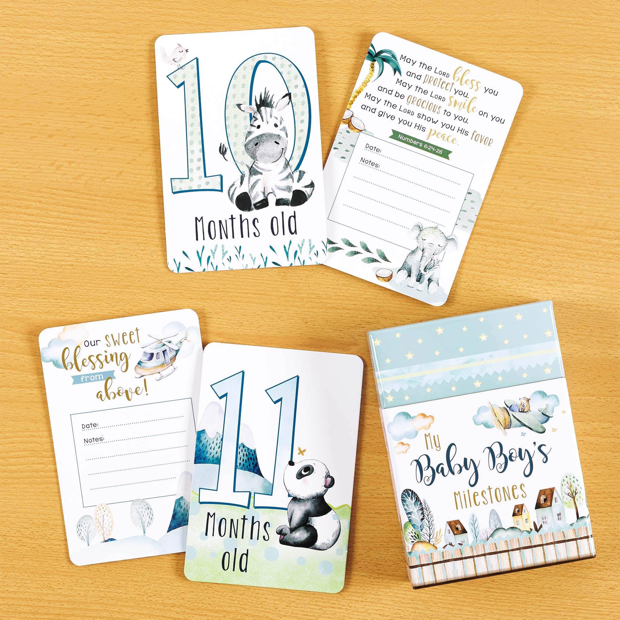 Christian Art Gifts Baby Boy Milestone Photo Prop Cards - Set of Keepsake Cards w/Scripture, Newborn to Month 12, Including Baby’s First Tooth, Haircut, Christmas