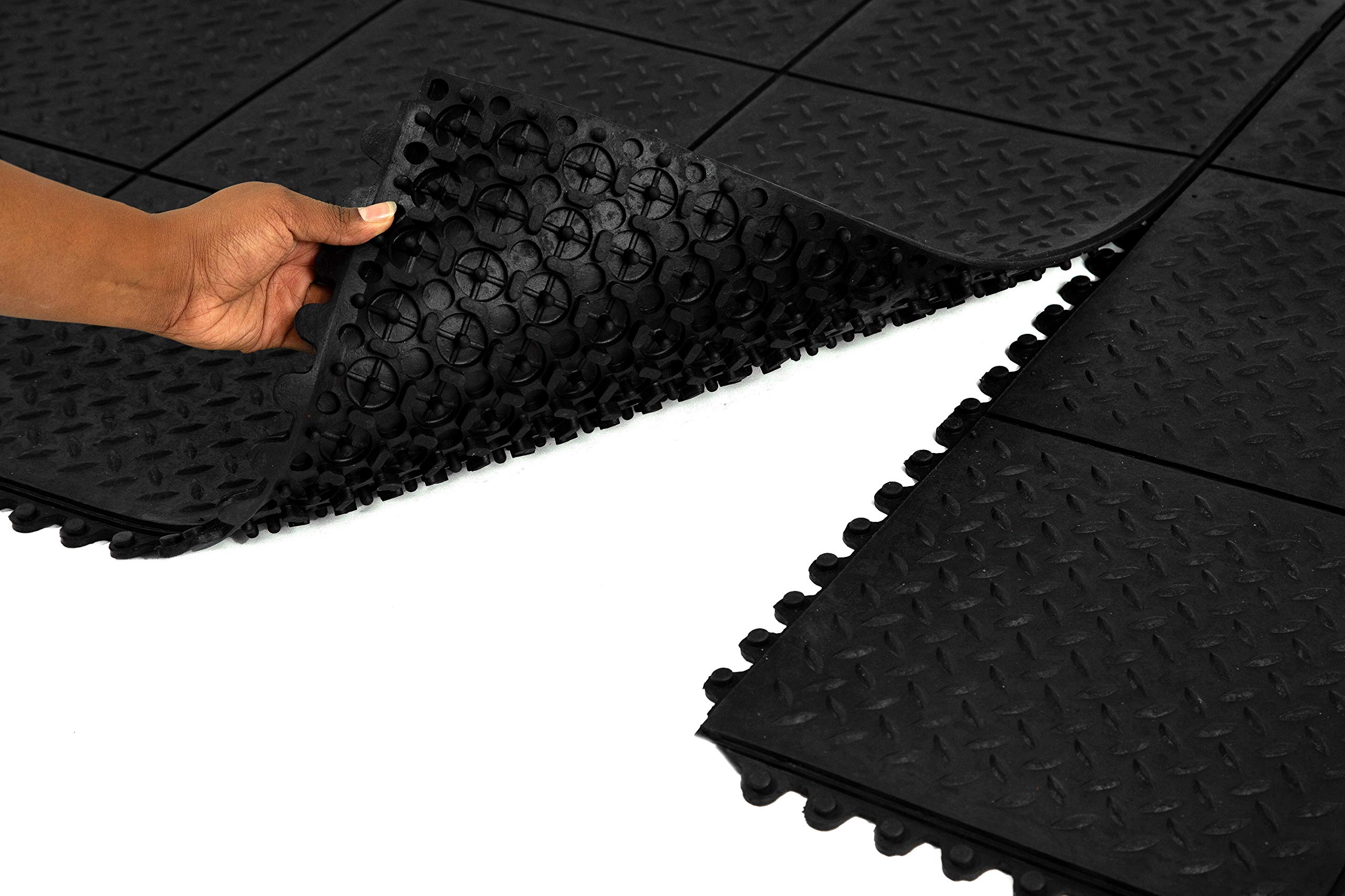 IncStores 5/8 Inch Thick Evolution Rubber Interlocking Floor Tiles | Flexible Rubber Floor Tiles for a Stronger and Safer Basement, Home Gym, Shed, or Trailer | Diamond Plate, 5 Pack