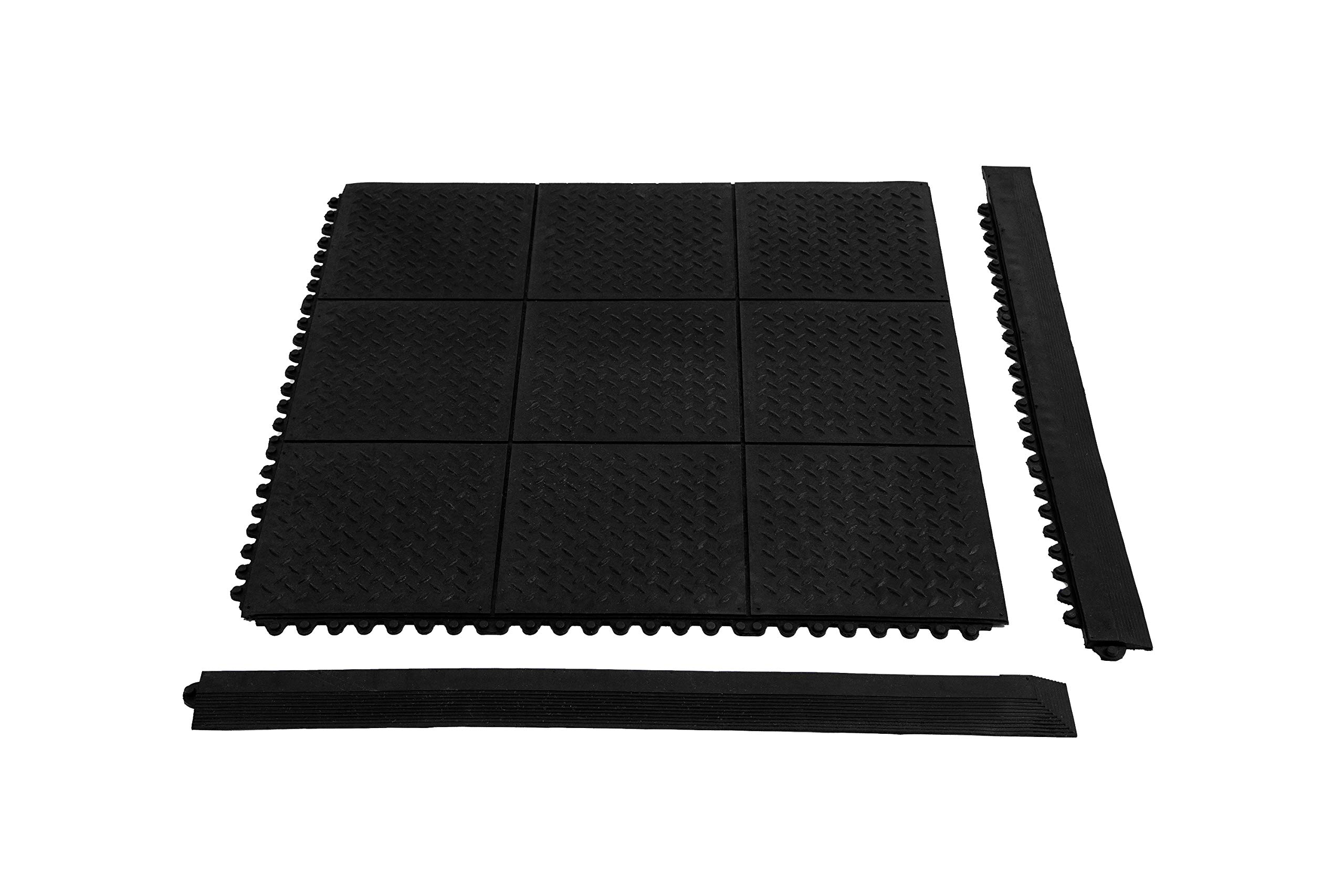 IncStores 5/8 Inch Thick Evolution Rubber Interlocking Floor Tiles | Flexible Rubber Floor Tiles for a Stronger and Safer Basement, Home Gym, Shed, or Trailer | Diamond Plate, 5 Pack