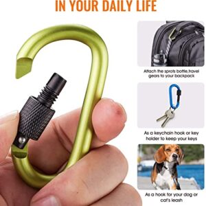 Carago Carabiner Clips with Screw Gate, 10 Pack Carabiners Hiking Clips with 7.5mm Diameter Aluminum Rod (10 Colors)