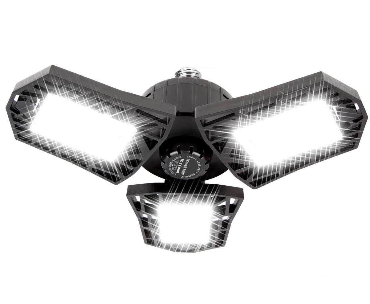 ANYPOWK LED Garage Light - 6000 Lumen 6500K Daylight 60W, Three Leaf Led Garage Ceiling Lights